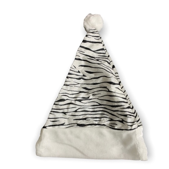 Accessories | Zebra Print Santa Hat New Black White With Pom Pom | Poshmark